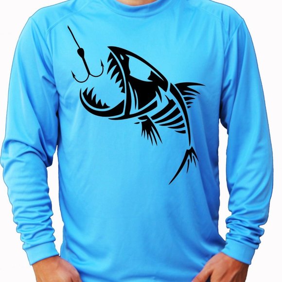 Shirts | Skeleton Fish Hook Fishing Long Sleeve Upf 5 Tshirt Boat Sport ...